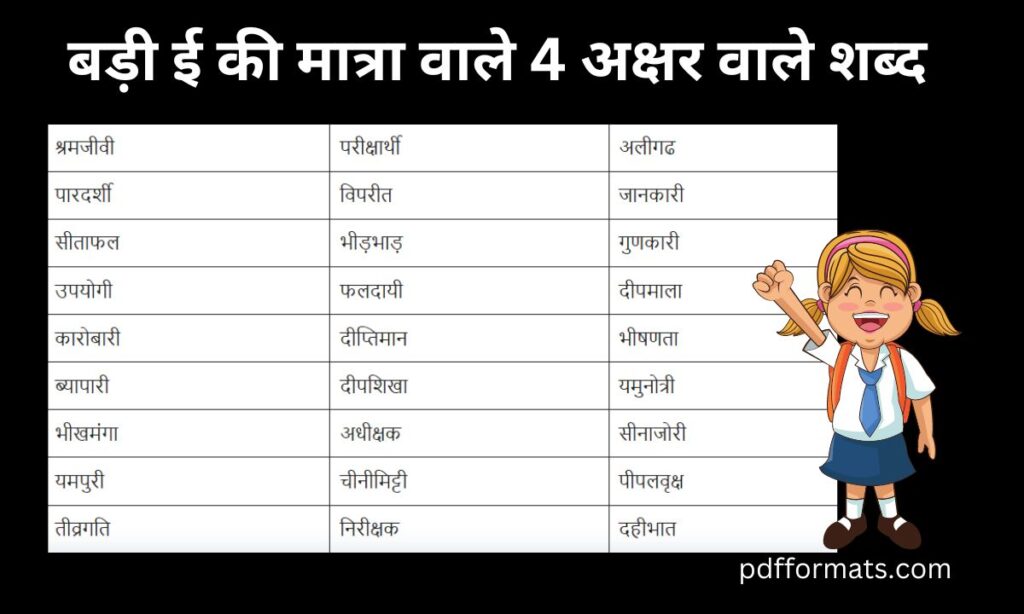 Badi ee ki Matra Wale Shabd PDF| बड़ी ई की मात्रा वाले शब्द PDF और ...